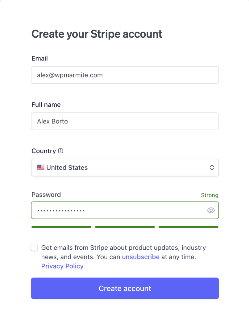 Create a Stripe account - WPMarmite Pay Documentation
